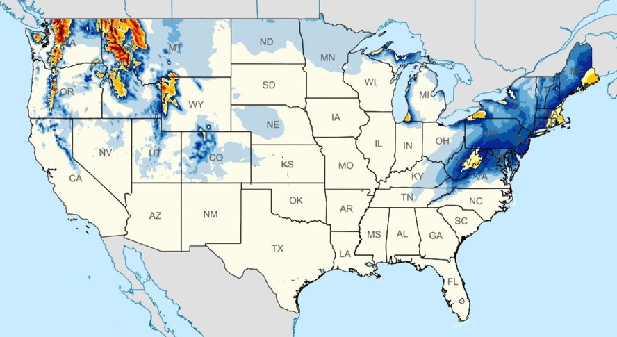 Tempestade de neve atinge leste dos Estados Unidos