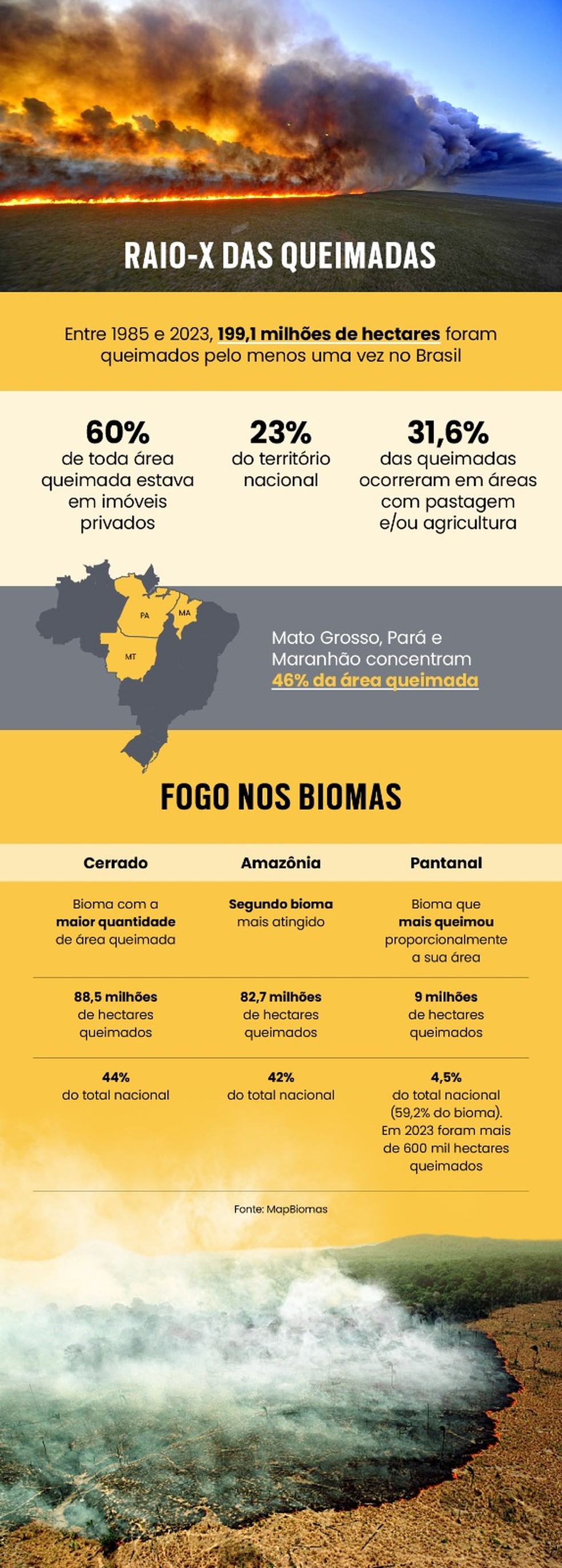 Brasil tem 200 milhões de hectares queimados em 39 anos, um a cada 4 ...
